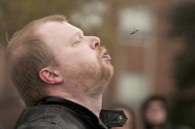 Jared Barker spits a cricket for distance during the cricket spitting ...